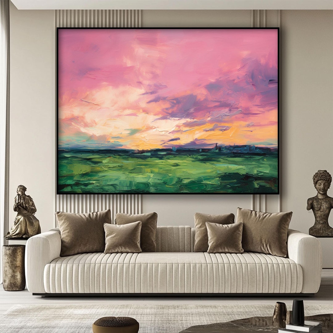 Sunrise Abstract Purple Pink Landscape, Oil Painting on Canvas Original ...