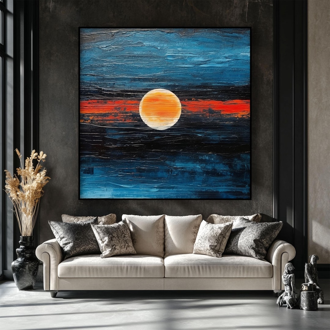 Hand Painted Full Moon Oil Painting, Abstract Seascape Canvas Art - Etsy