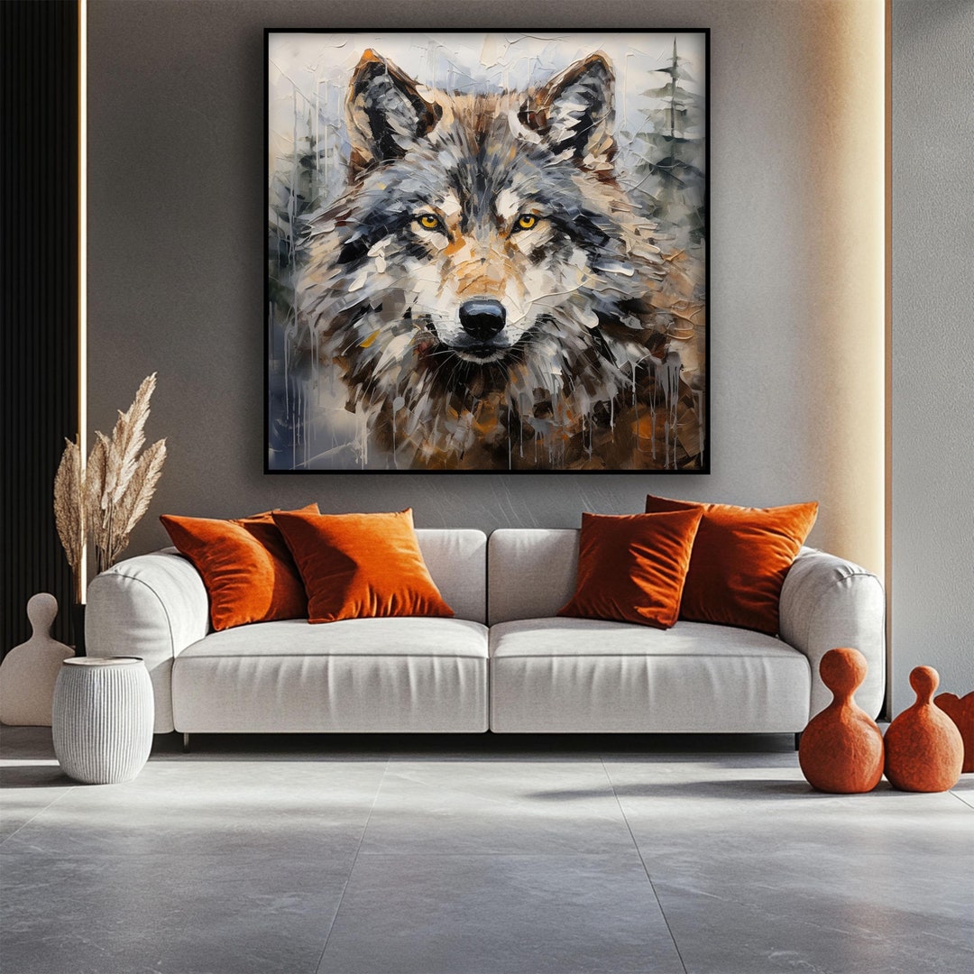 Wolf Oil Painting, 100% Hand Painted, Textured Painting, Acrylic ...
