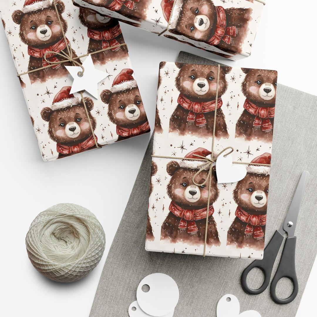 Christmas Teddy Bear Wrapping Paper, Festive Gift Wrap Papers, Holiday ...