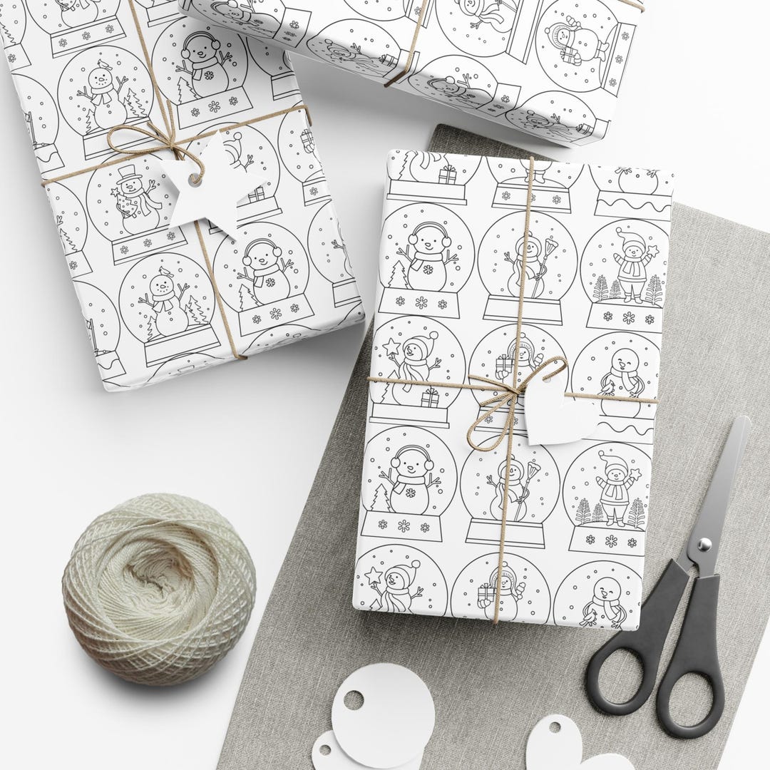 Color-in Gift Wrap Papers Snowman Snow Globes Christmas Holiday ...