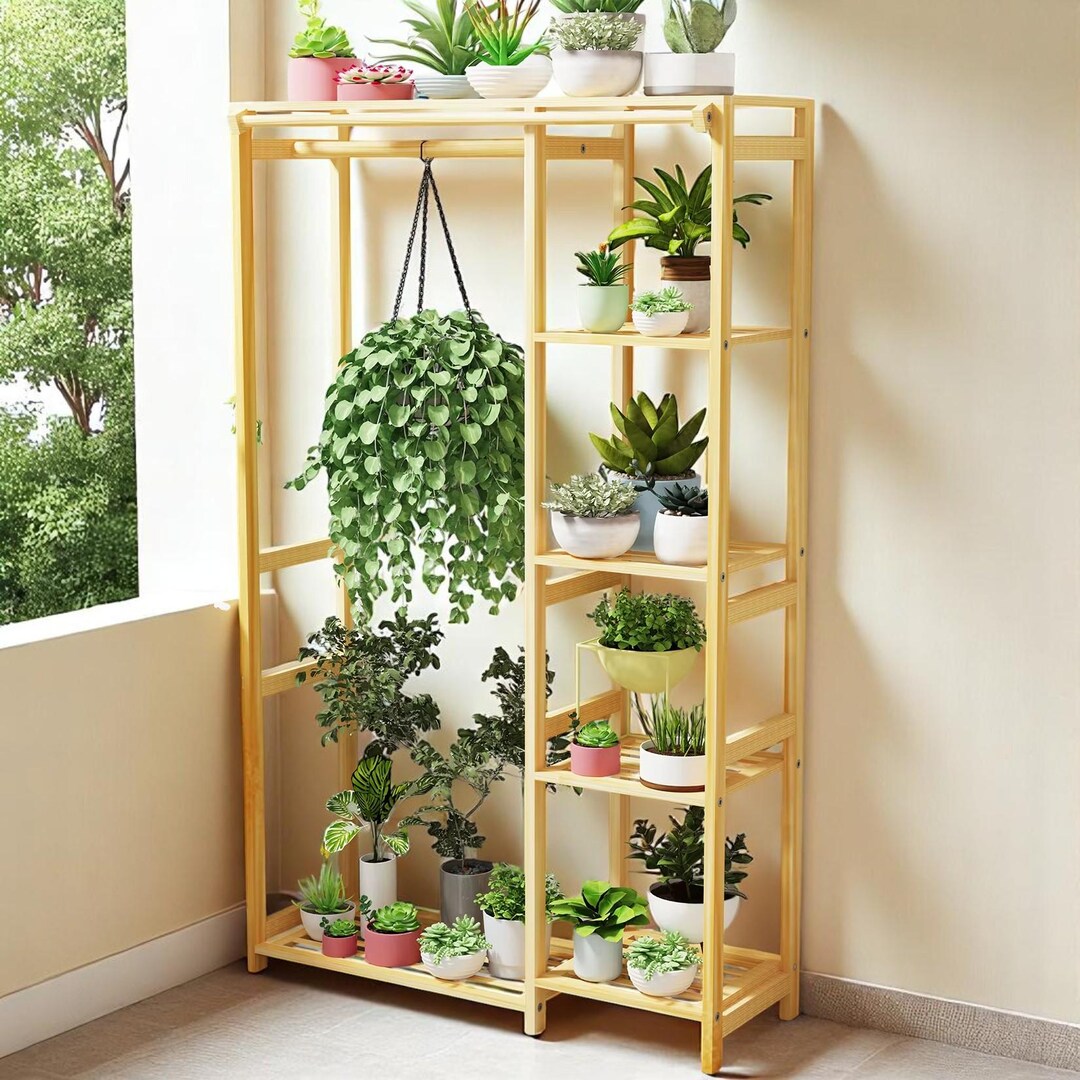 Natural Wood Organizer Rack - Versatile Plant Stand and Open Wardrobe ...
