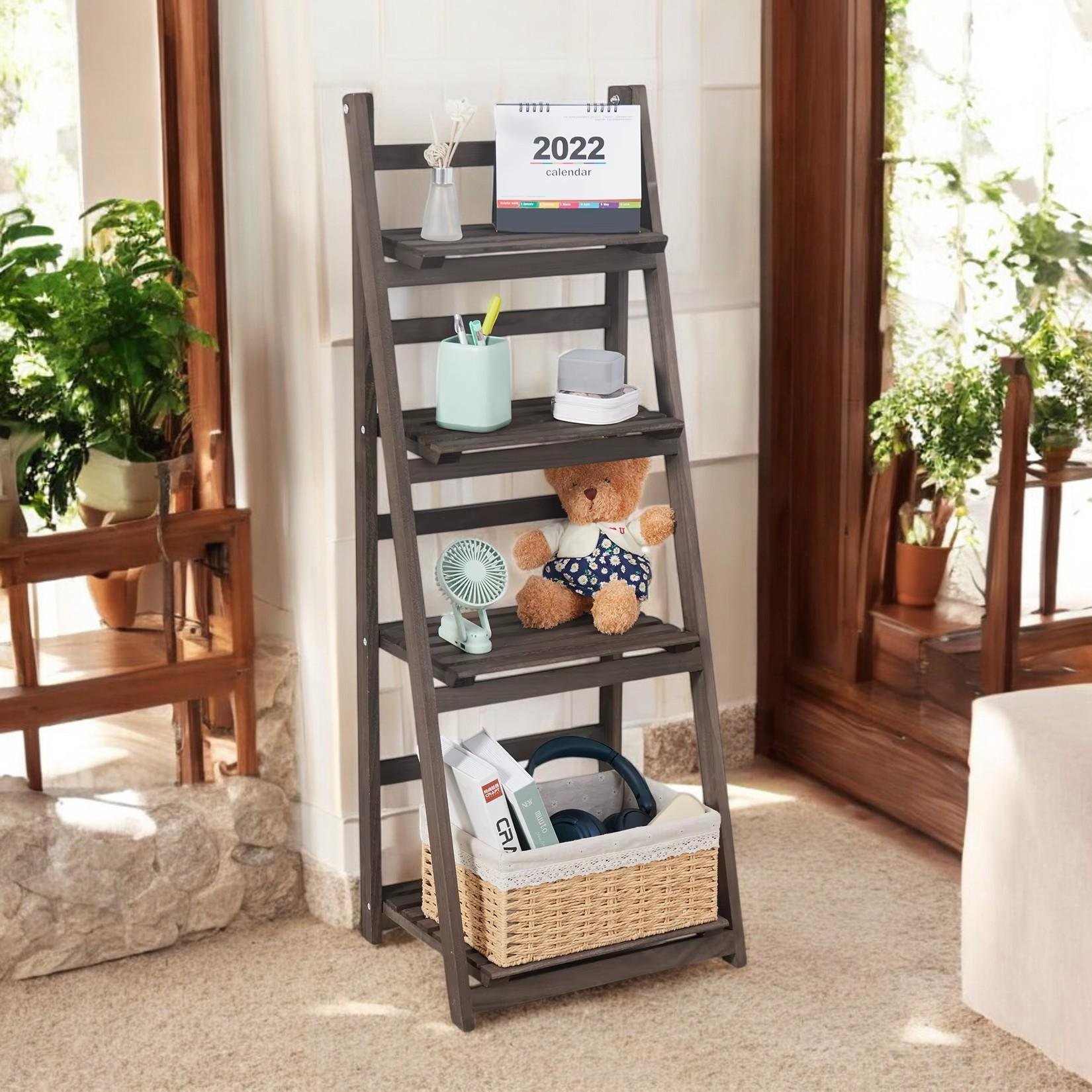 4 Tier Plant Stand Folding Wooden Ladder Rack for Flower Display and ...