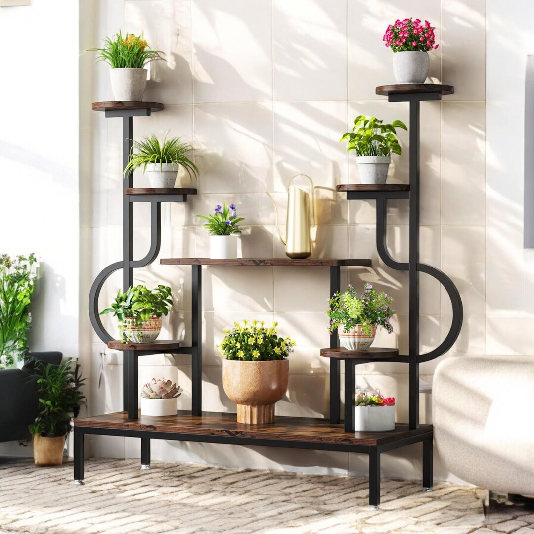 Tribesigns 8-tier Metal Plant Stand, Sleek Tall Plant Shelf for Indoor ...