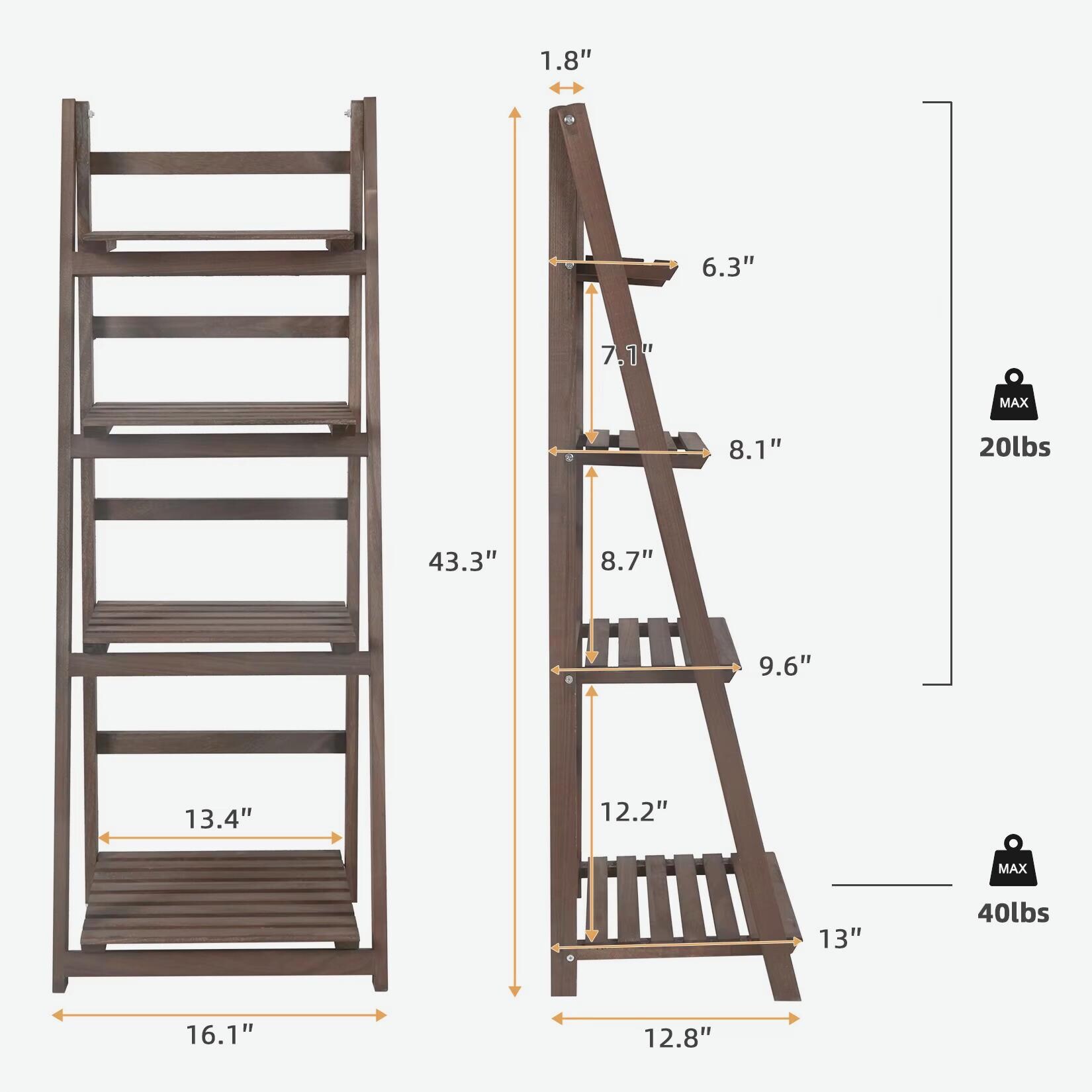 4 Tier Plant Stand Folding Wooden Ladder Rack for Flower Display and ...
