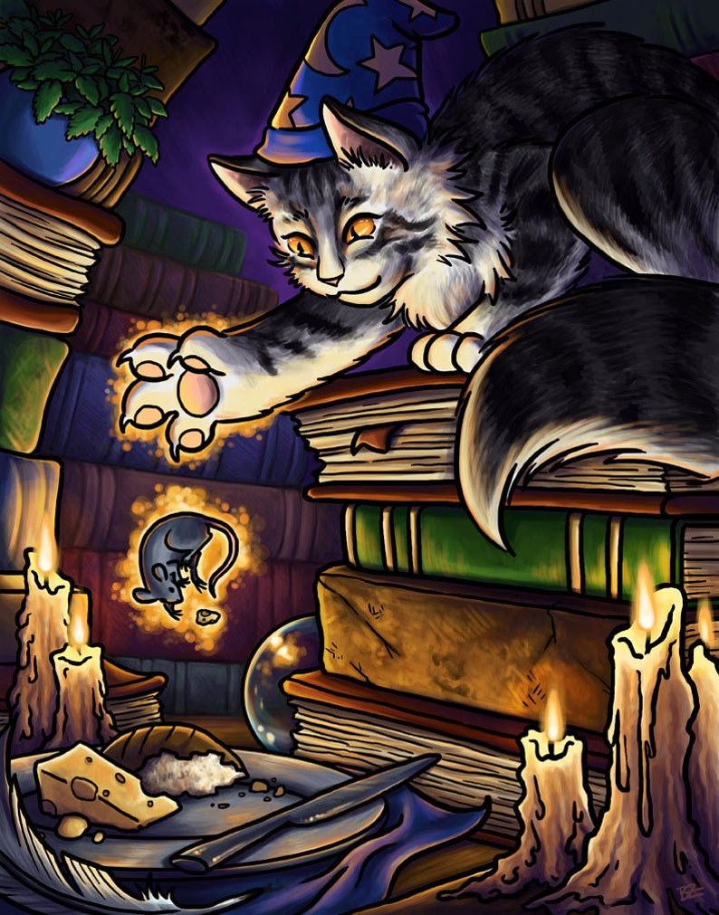 Wizard Cat Fantasy Art Print Fantasy Cat Art Cat Art Etsy