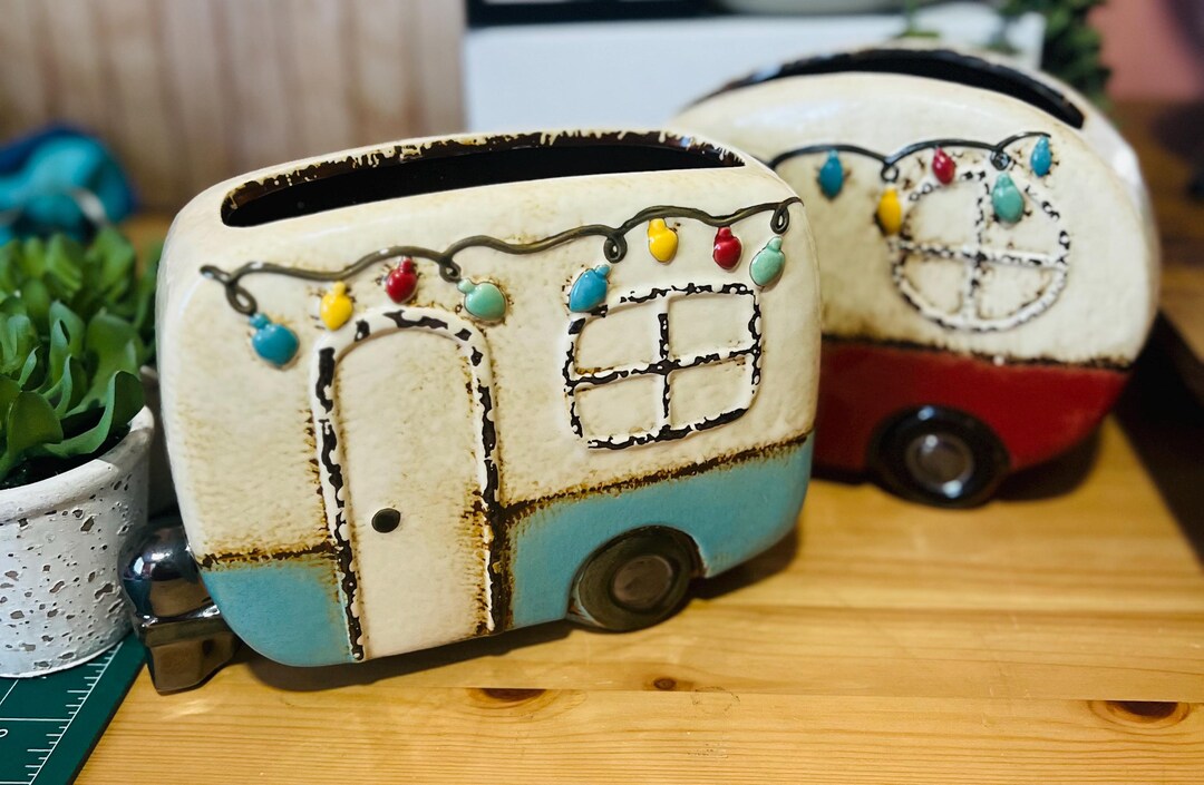 Caravan Planter Blue or Red With Hanging Lights for the Caravan Lovers ...