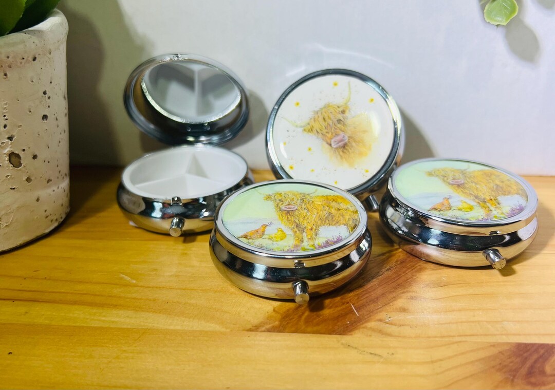 Highland Coo Pill Box 3 Compartments Compact and Discreet ,easy Open - Etsy