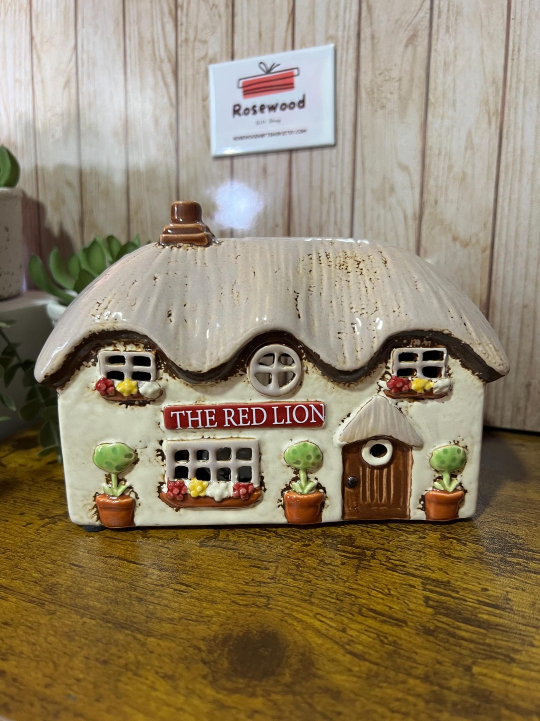 Tea Light Holder, Red Lion Pub Themed Ceramic With Plants Out Front - Etsy