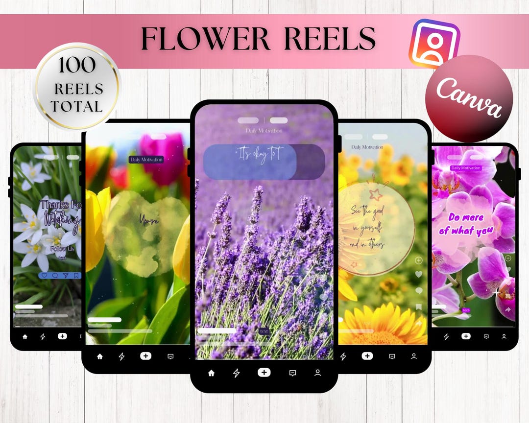 100 Flower Reels: Faceless Instagram Content (canva, Digital Download ...