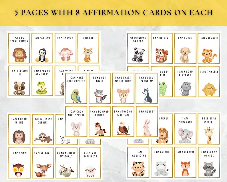 Kids Affirmation Cards Positive Affirmation Cards Print Cute Animal ...