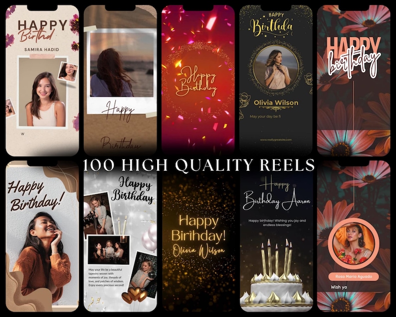 100 Happy Birthday Reels Videos Instagram Tiktok Bday Faceless Reels ...