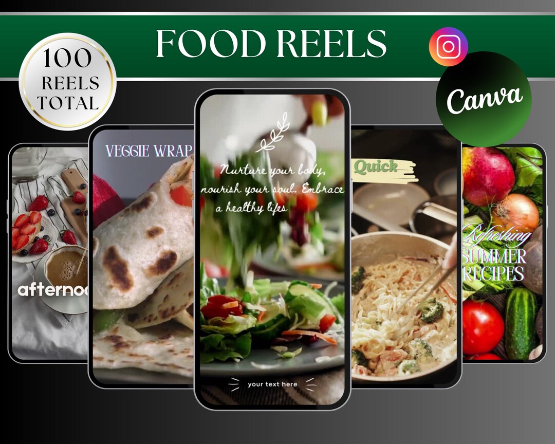 100 Food Instagram Reels: Editable Canva Templates (digital Download ...