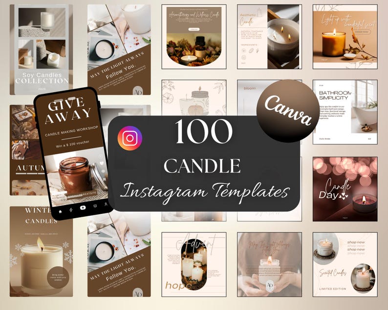 Candle Instagram Templates: 100 Editable Posts & Stories (canva) - Etsy