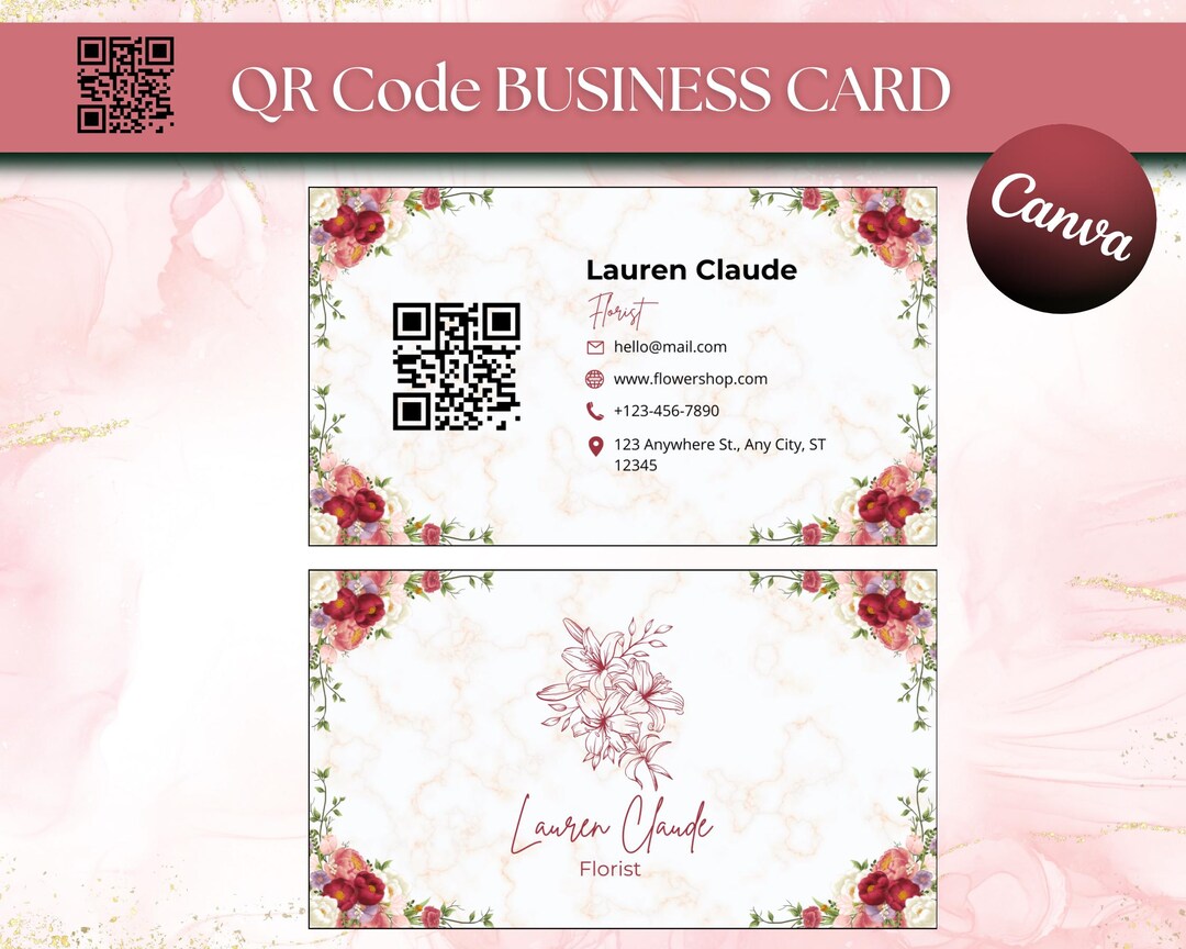QR Code Business Card Floral Business Card Template DIY Business Card ...