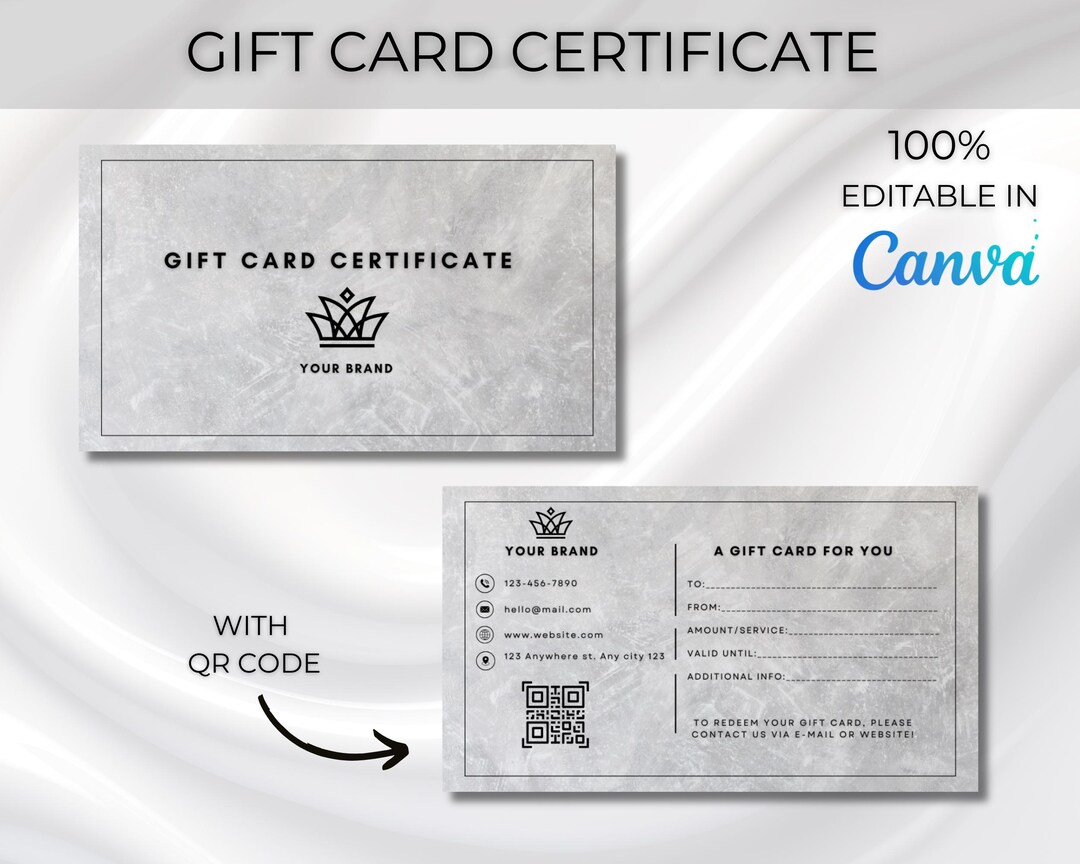 Double Sided Gift Card Template Printable Gift Card Template Canva Grey ...