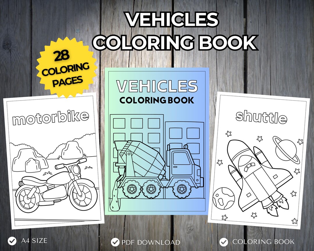 Vehicles Coloring Book Printable Coloring Book for Kids and Adults ...