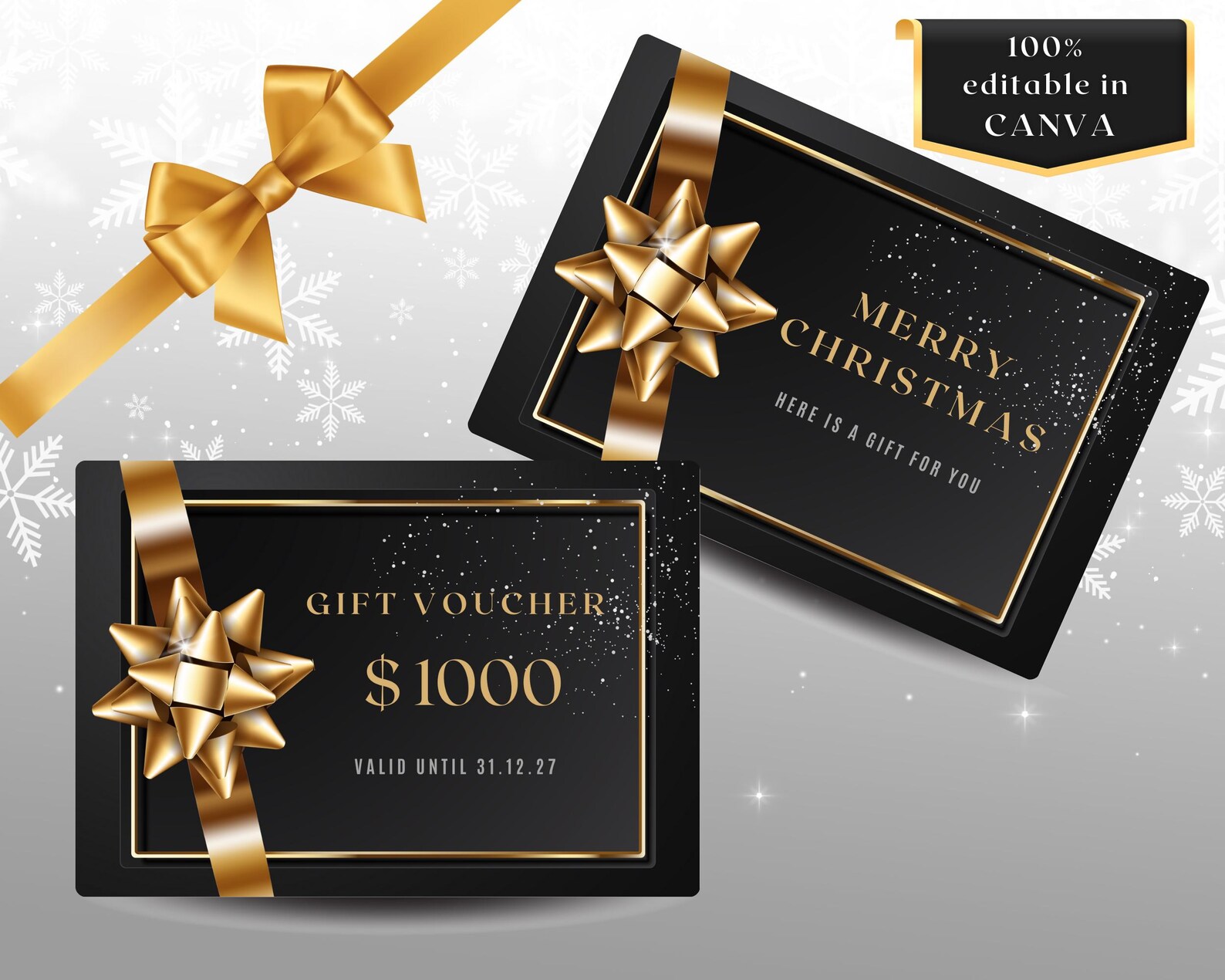 Christmas Gift Card Template Gold and Black Christmas Gift Voucher Gold ...