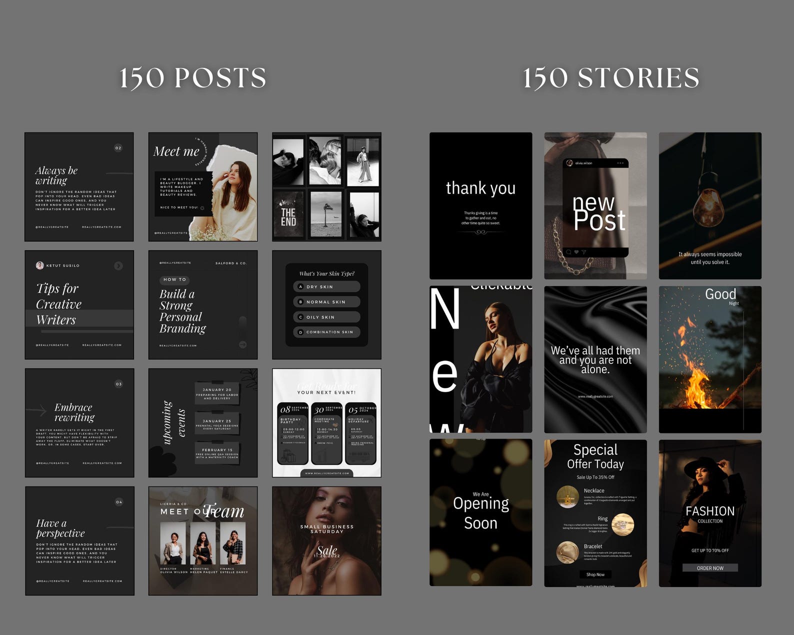 300 Black Instagram Templates: Dark Theme Posts & Stories (canva) - Etsy