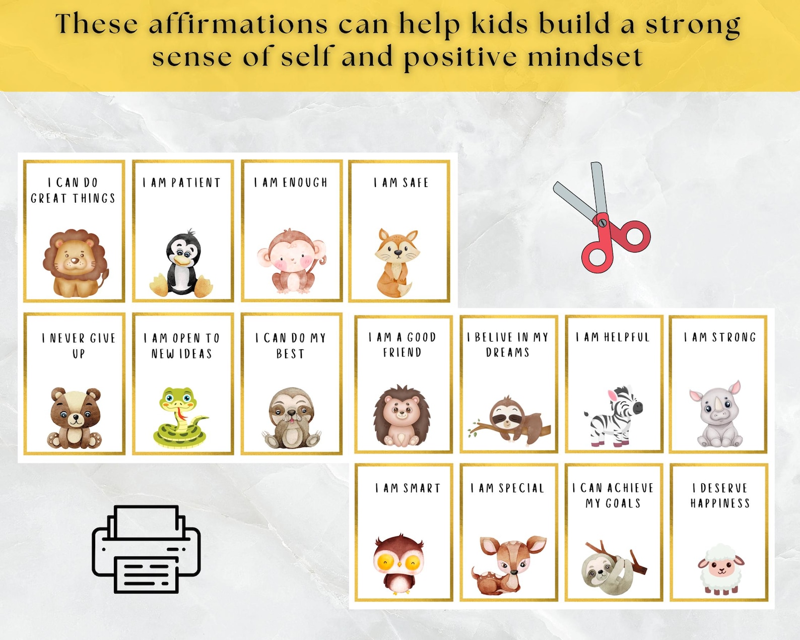 Kids Affirmation Cards Positive Affirmation Cards Print Cute Animal ...