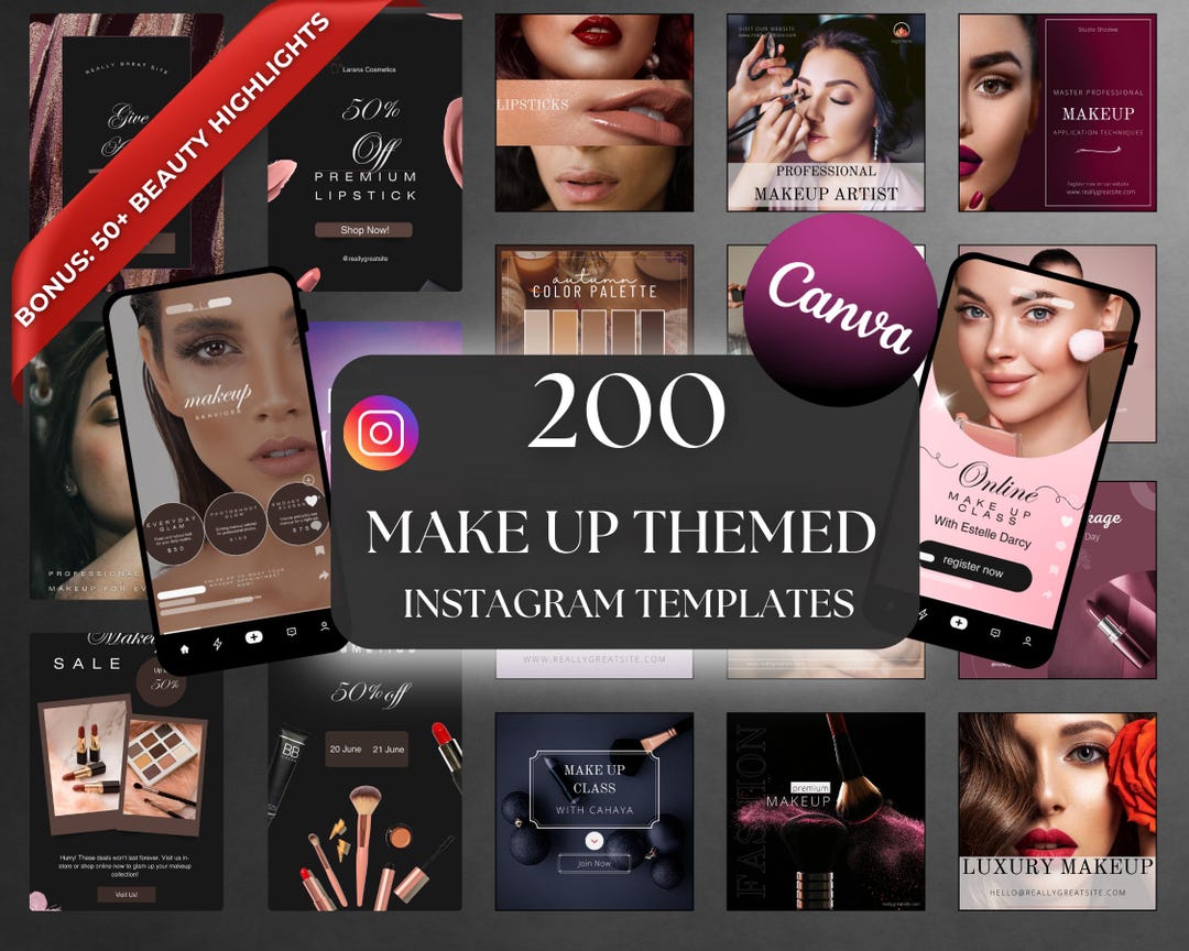 200 Makeup Instagram Templates: Beauty Posts & Stories (canva) - Etsy