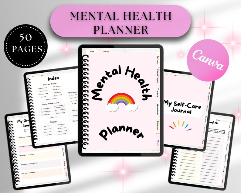 Mental Health Planner: Self-care Journal, Mood Tracker (canva Editable ...