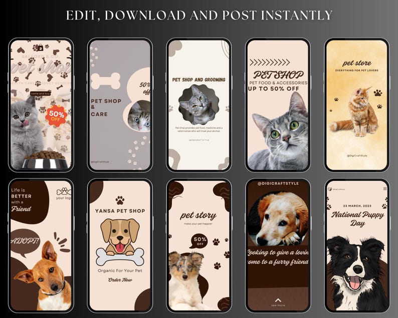 250 Pet Instagram Templates: Dog & Cat Social Media (canva Editable) - Etsy