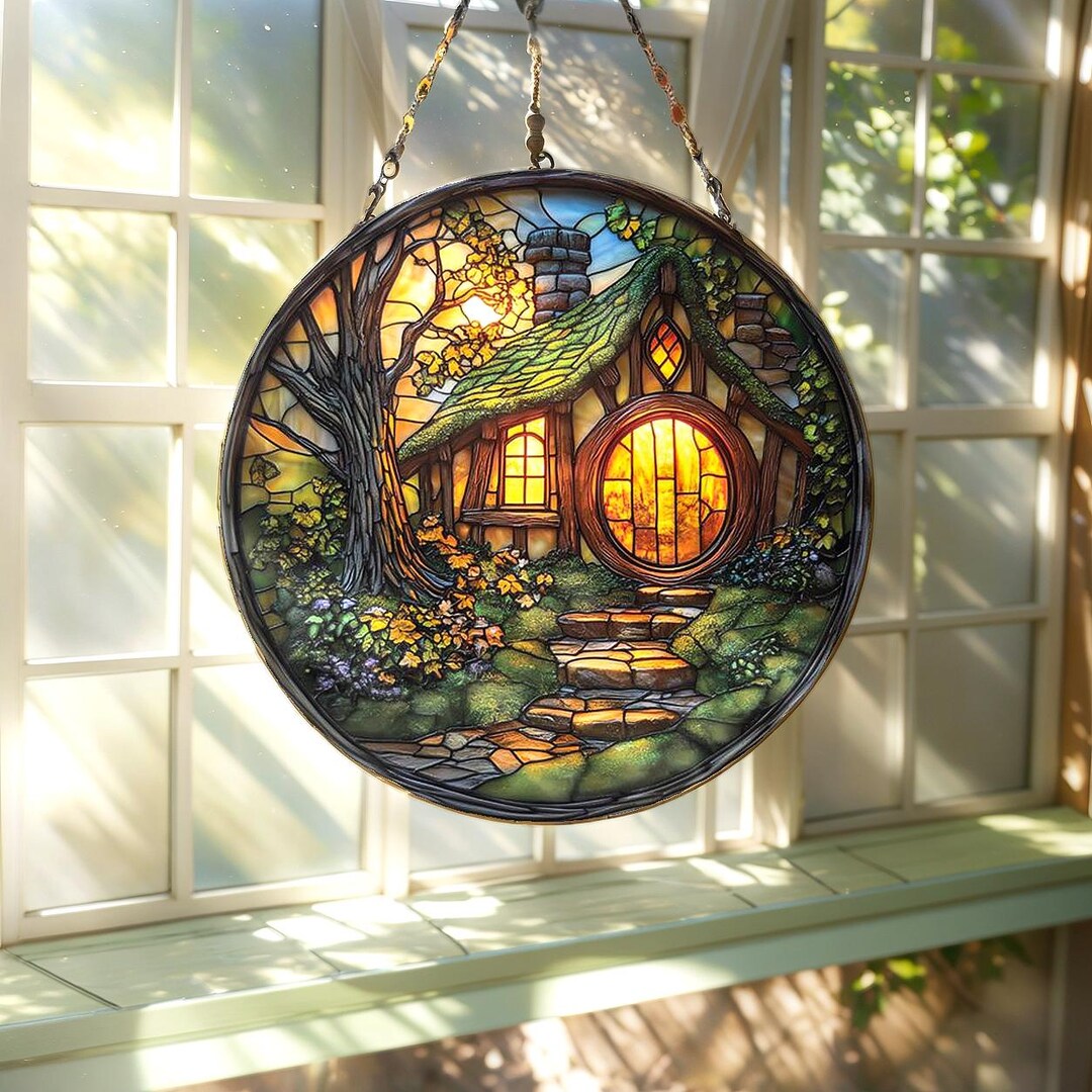 Hobbit House Acrylic Sun Catcher, Shire Faux Stained Glass Gift ...