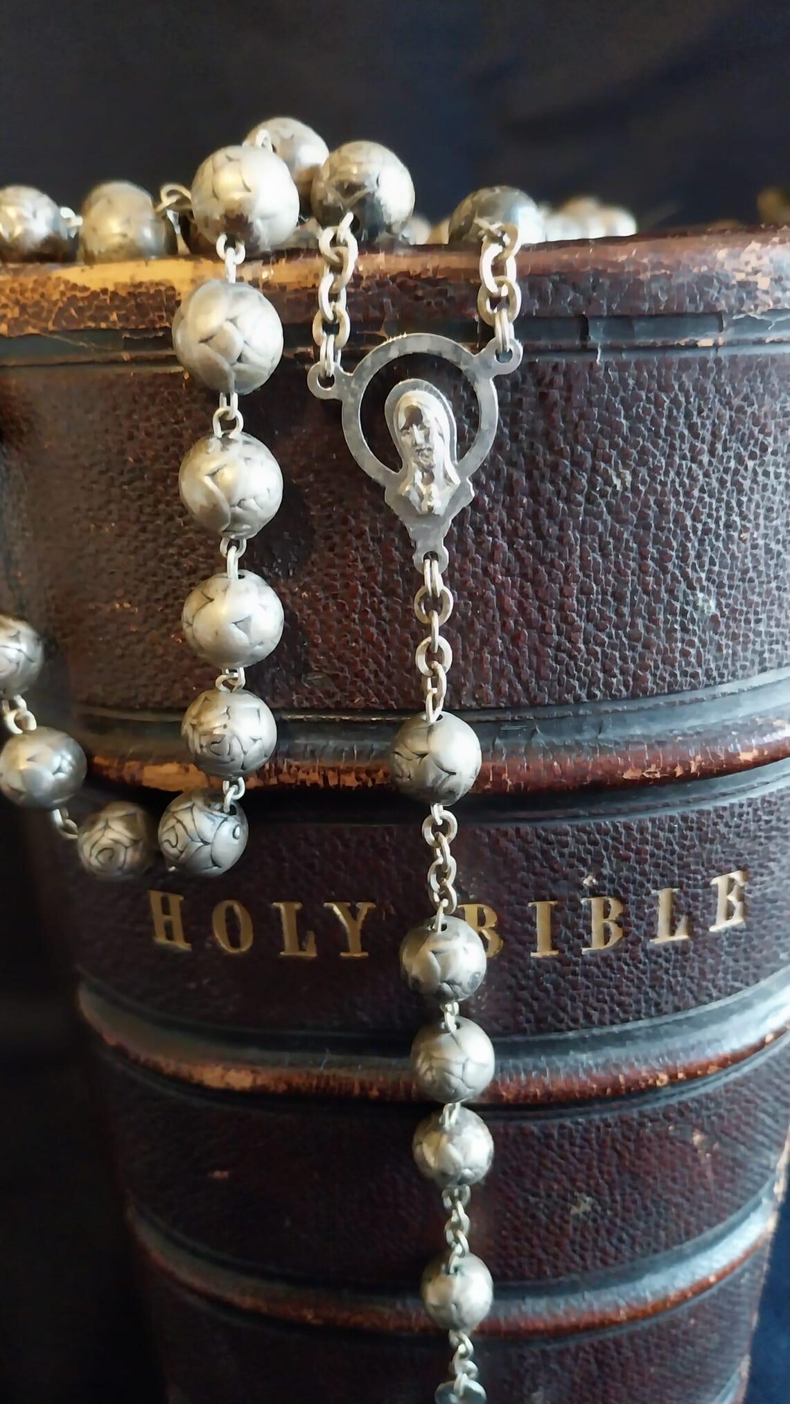 Antique Handcrafted Italian Catholic Cross & Rosary With Rose Engraved ...