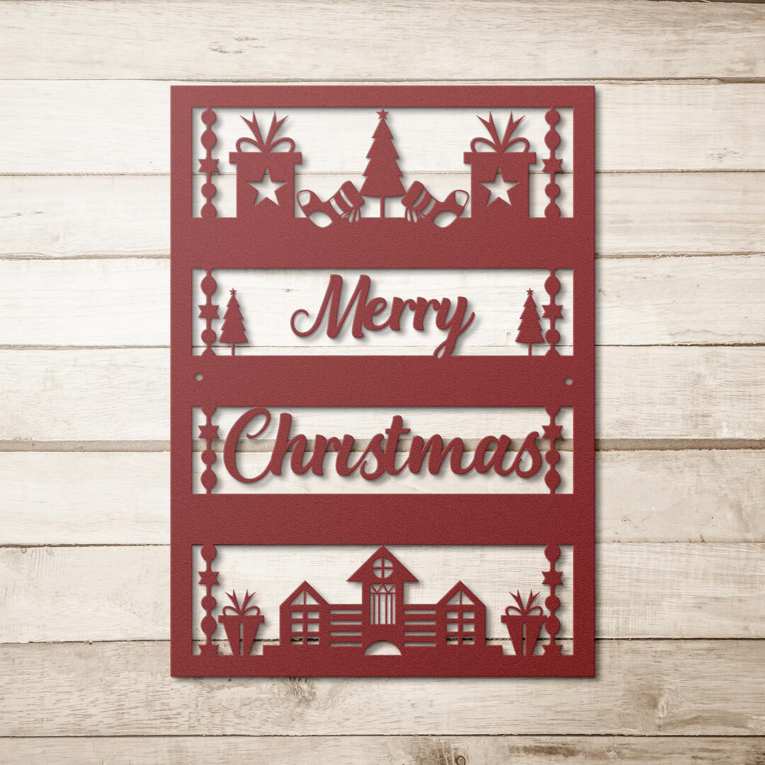 Festive Christmas Metal Sign, Holiday Wall Decor, Merry Christmas Gift ...