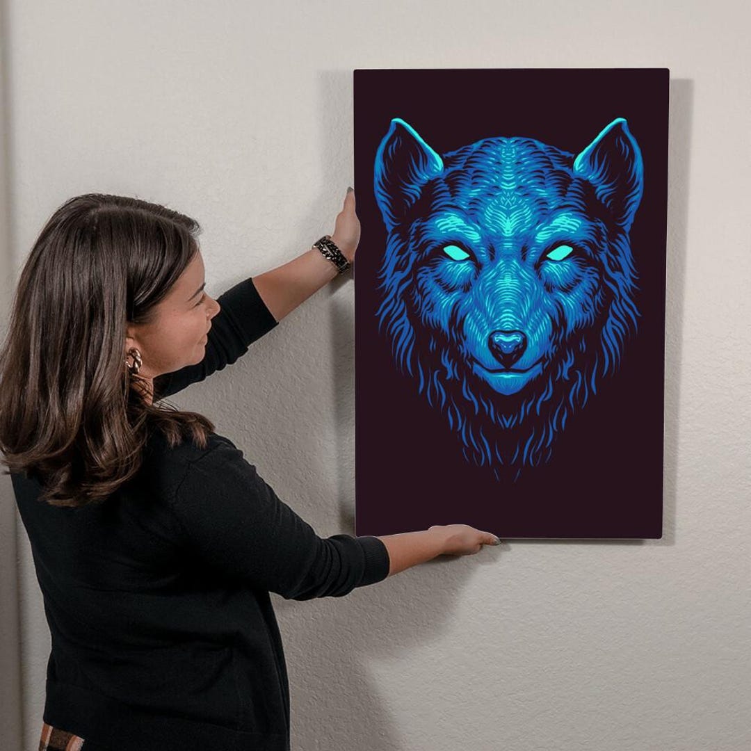 Blue Wolf Vector Style High Gloss Metal Art Print - Etsy