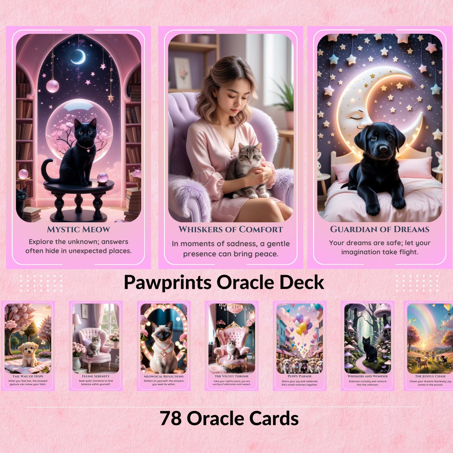 Pawprints Oracle Deck | 78 Pastel Cat & Dog Themed Cards - Etsy