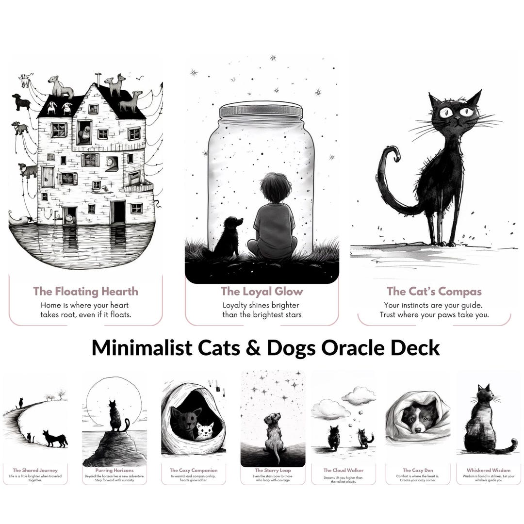 Minimalist Cats Dogs Surreal Animal Oracle Deck - Unique Animal Themed ...