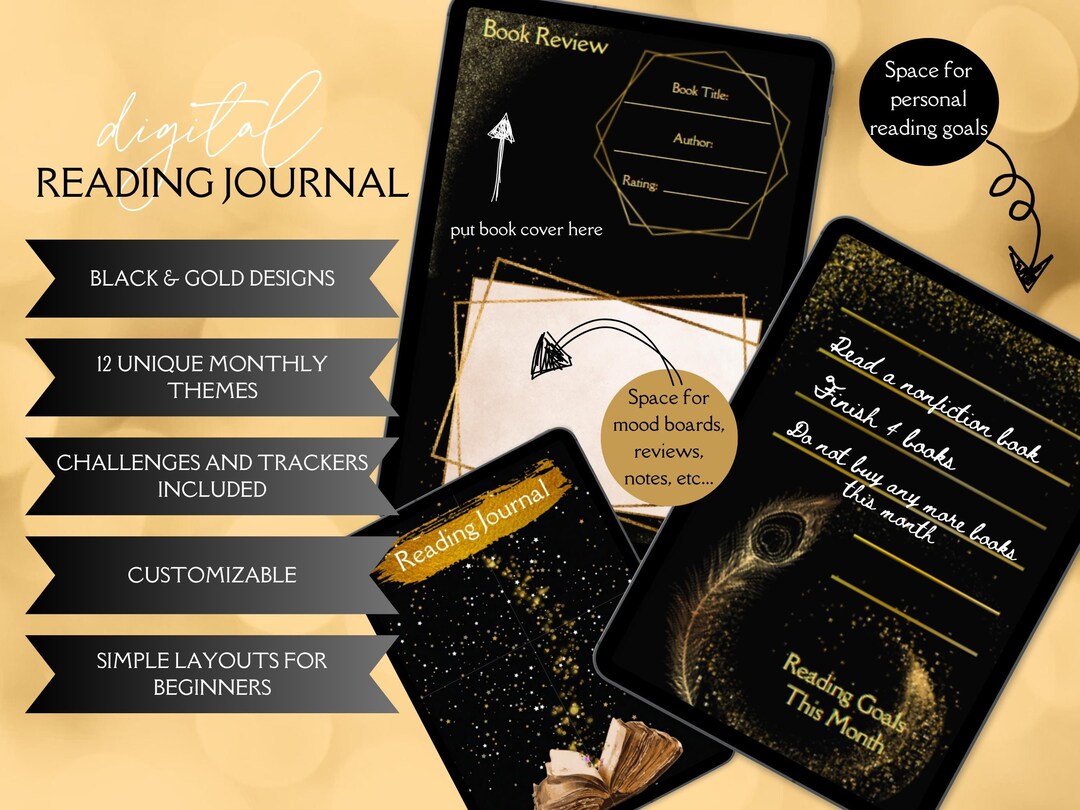 Digital Reading Journal, Digital Bookshelf, Book Journal Planner, Book ...