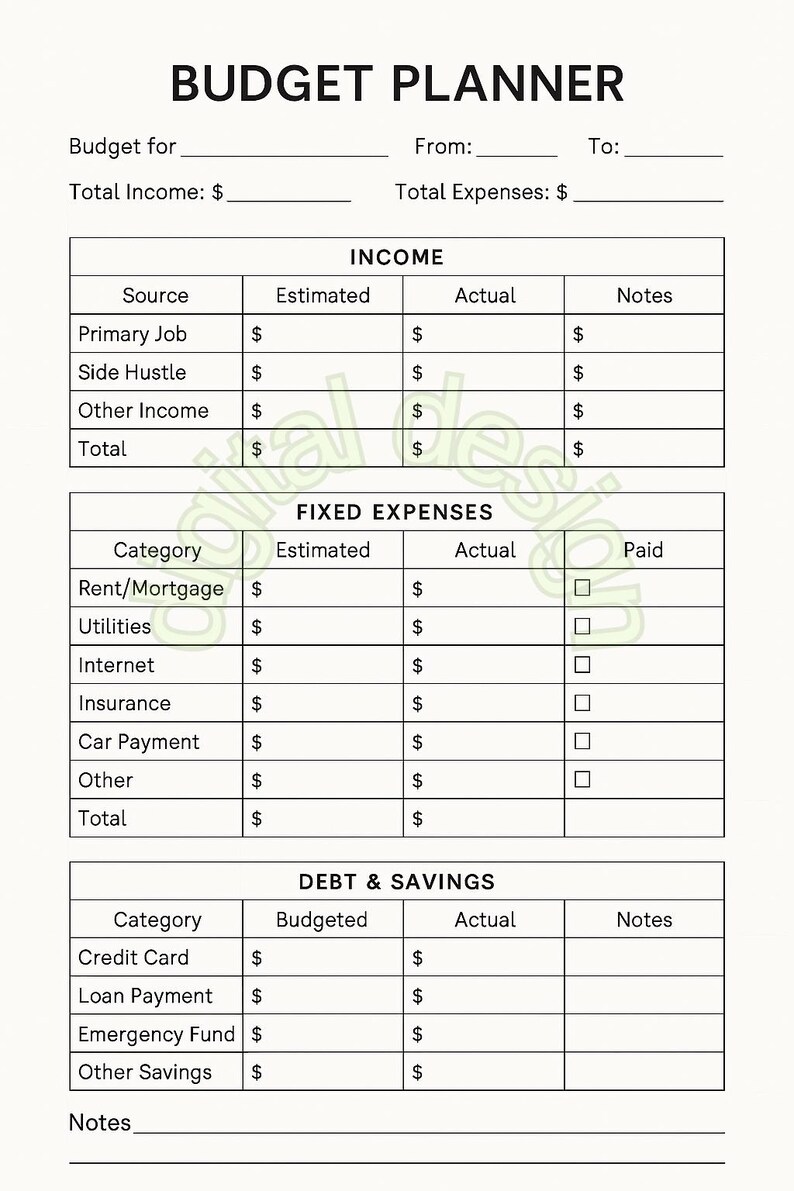 Monthly Budget Planner | Printable Digital Budget Sheet | PDF ...