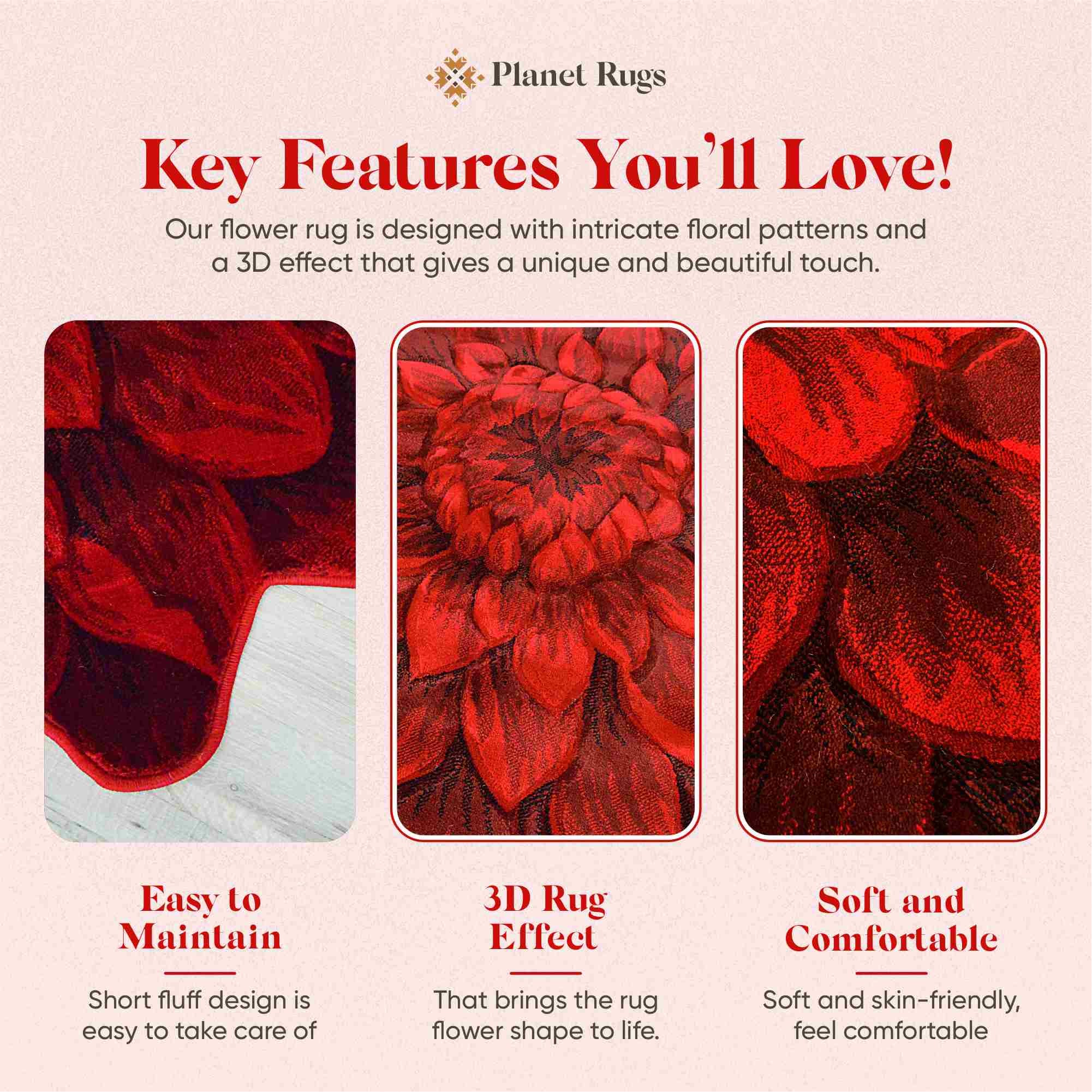 Hand Carved Cute Plush Flower Shaped Rug for Bedroom Floor Living Room ...