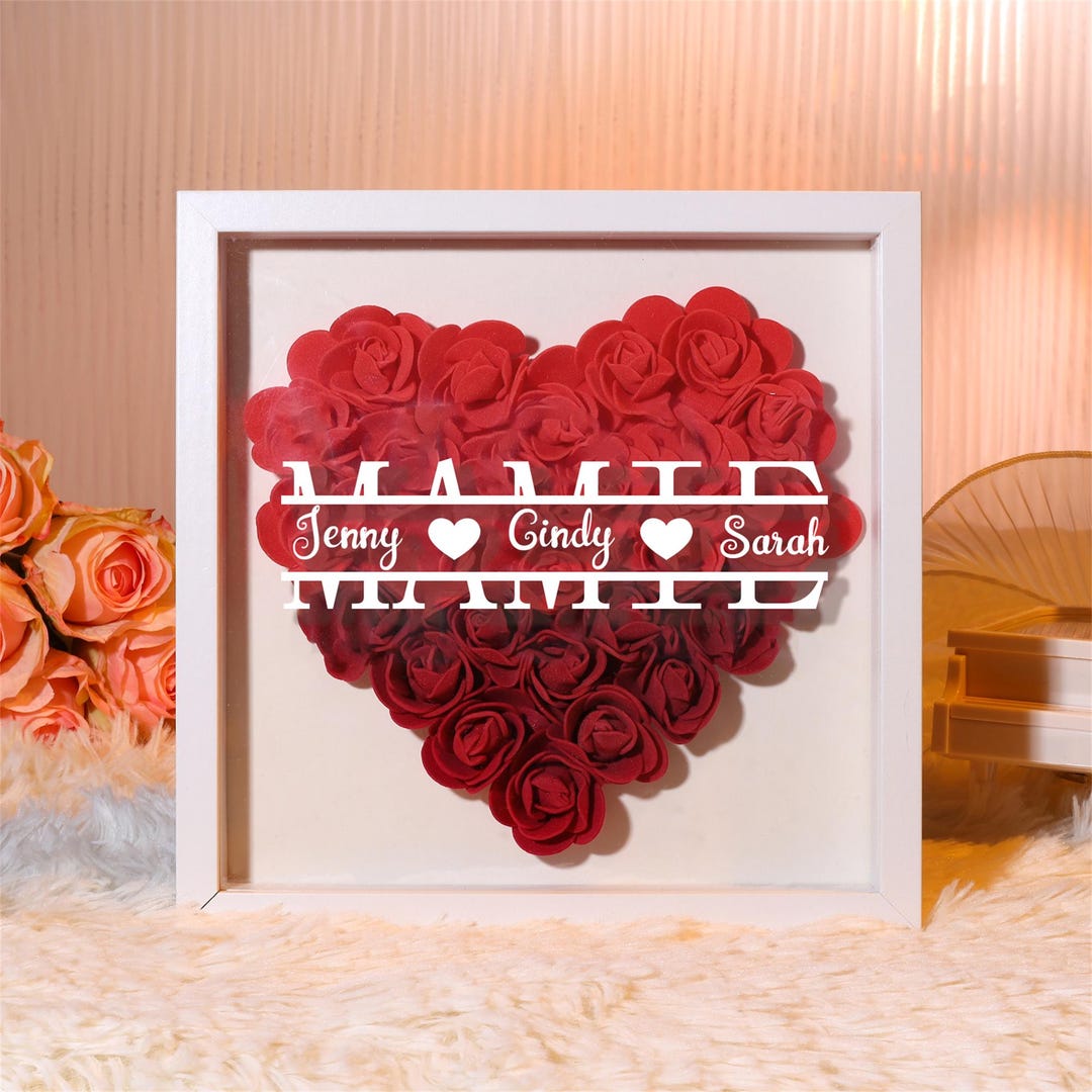 Personalized Name Flower Shadow Box, Mother's Day Gift, Roses Shadow ...