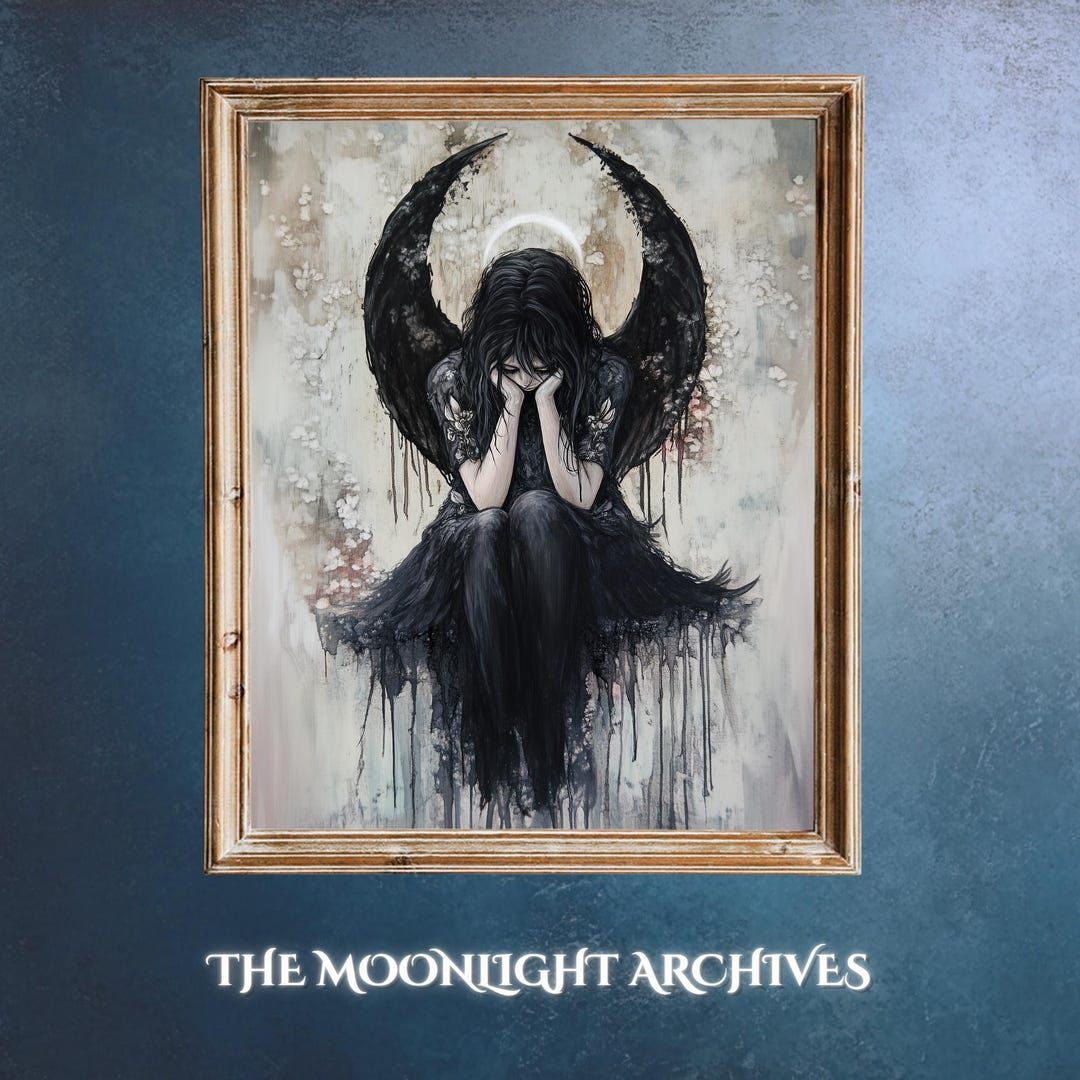 Veil of Darkened Grace, Grieving Angel Art Print, Ethereal Gothic Wall ...