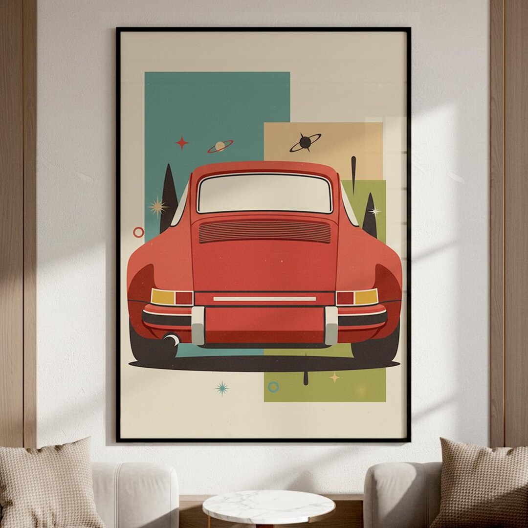 Porsche 911 MCM Poster Red | Mid Century Modern Wall Art | Minimalistic ...
