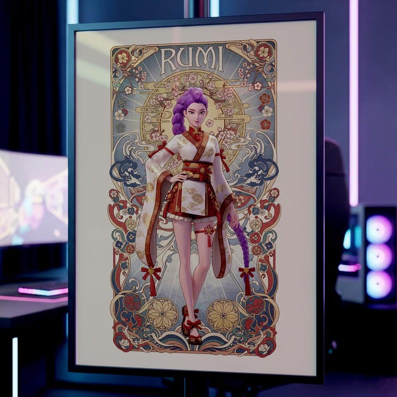 Rumi K-pop Demon Hunters | Japanese Art Nouveau Wall Art | Huntrix ...