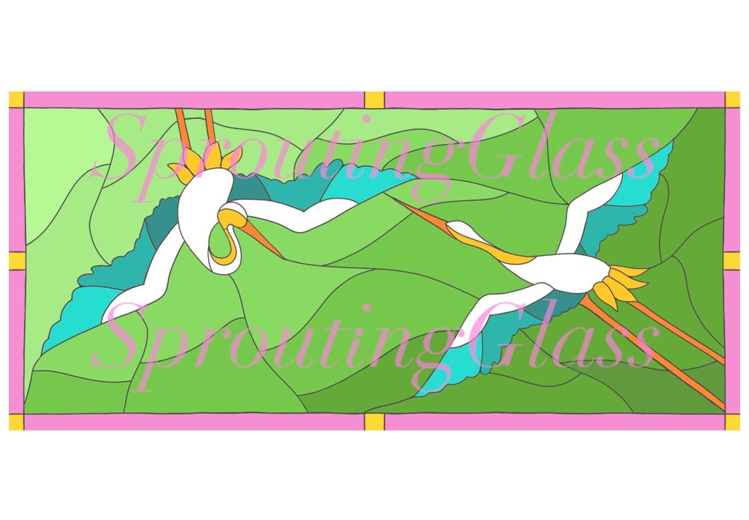 Stained Glass Pattern Cranes in the Sky - Etsy
