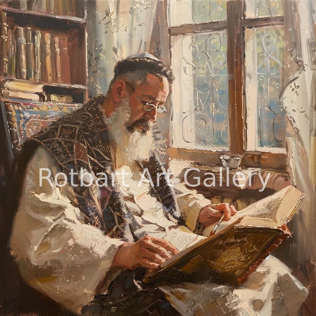 Jewish Man Studying Torah | Rabbi Learning Art | Judaica Printable ...