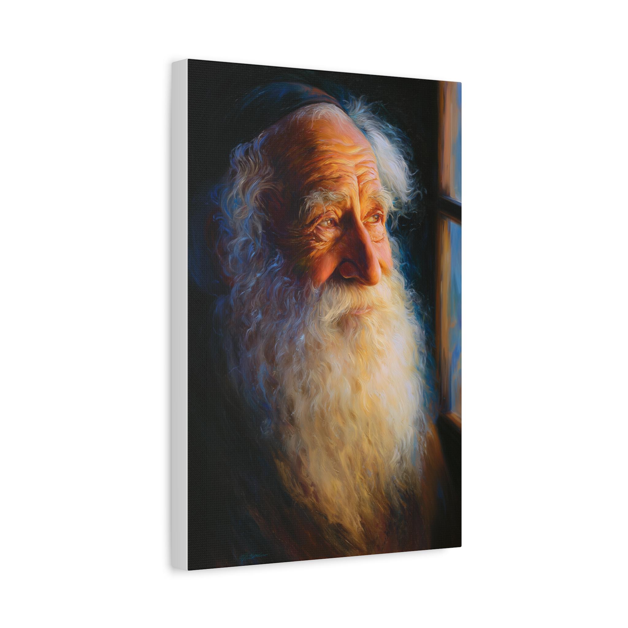 Jewish Elder Portrait: Judaica Canvas Wall Art, Rabbinic Wisdom Home ...