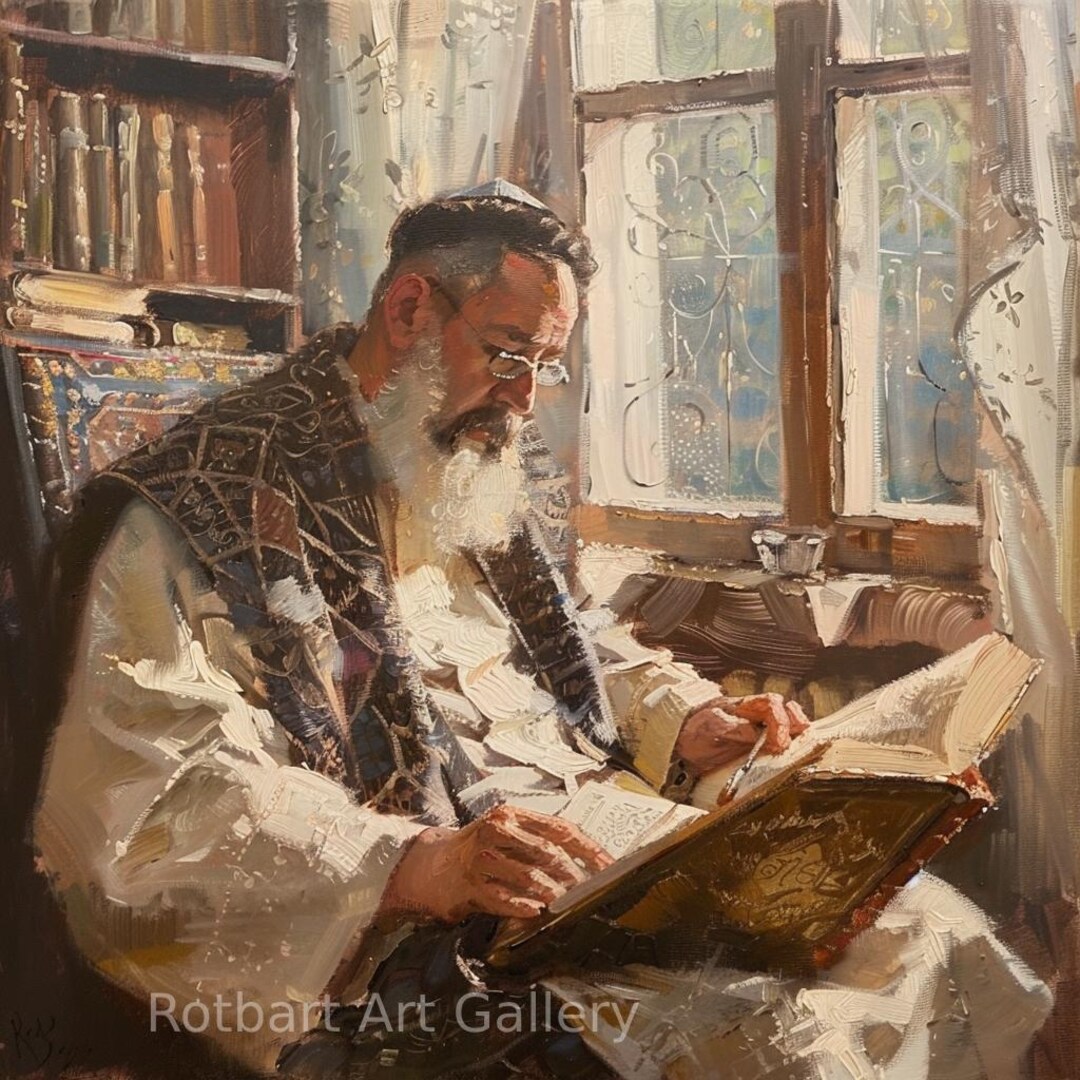 Jewish Man Studying Torah Judaica Oil Painting Print Rabbi Torah Study ...