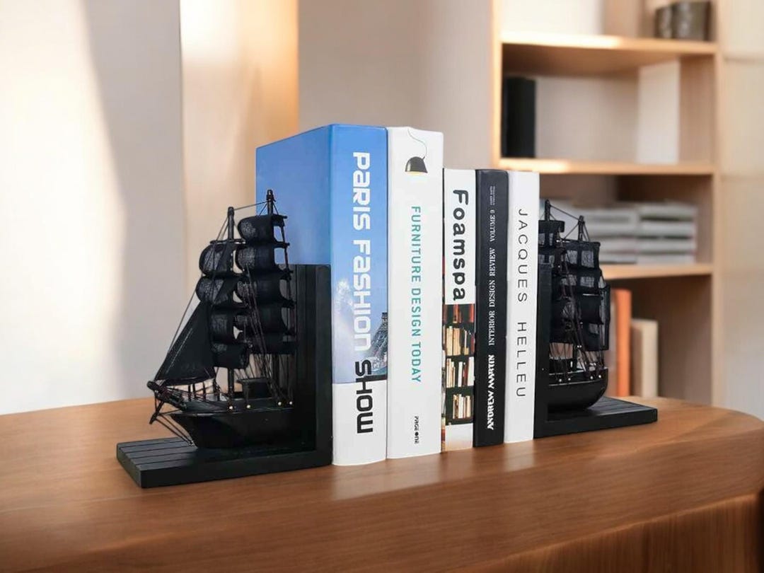 Nordic Black Sailboat Book Nook Insert Pirate Ship Bookend Kit for Home ...