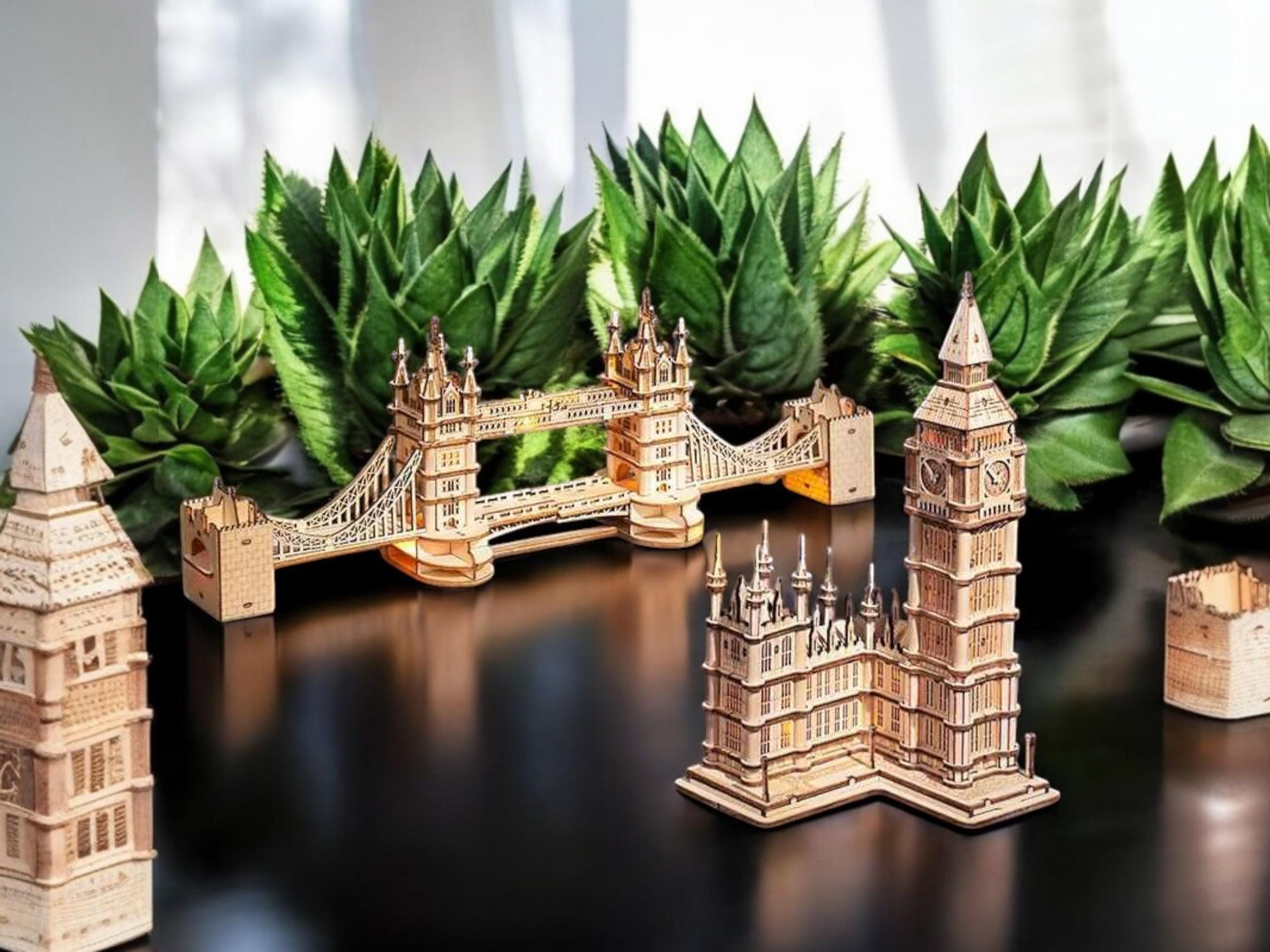 Robotime Wooden 3D Puzzle DIY Tower Bridge & Big Ben, Famous Building ...