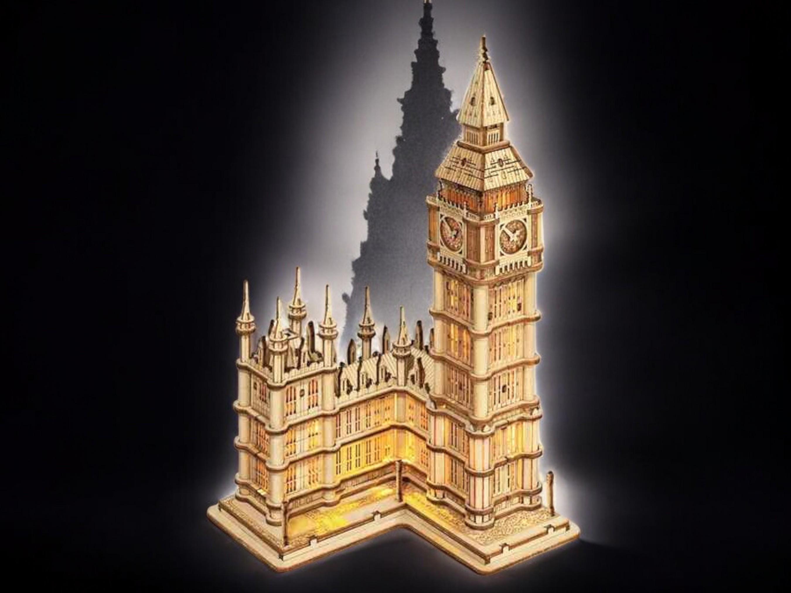 Robotime Wooden 3D Puzzle DIY Tower Bridge & Big Ben, Famous Building ...