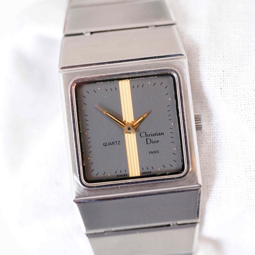 Christian Dior Tank Style Vintage Watch - Gray Gold Stripe Dial - Etsy