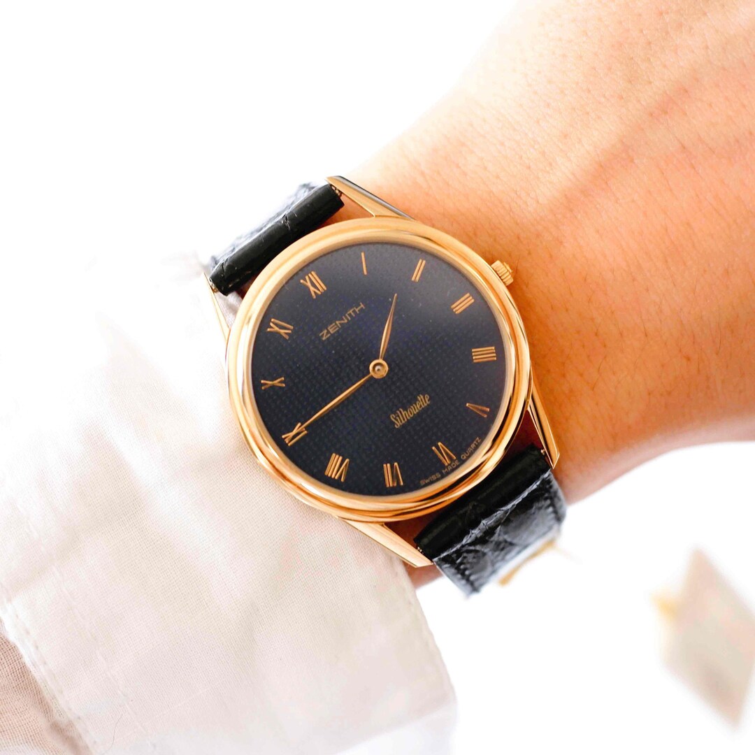 Zenith Silhouette Vintage Gold Watch Two Hand, Blue Guilloche Dial, New ...