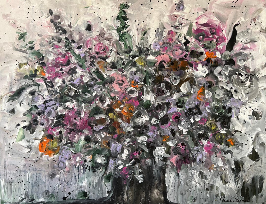 Floral Abstract Painting on Canvas, Original Expressionist Vase of ...